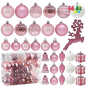 Joiedomi 66 Pcs Christmas Assorted Ornaments, Shatterproof Christmas Ornaments for Holidays, Party Decoration, Tree Ornaments, Events, and Christmas (Rose Gold)