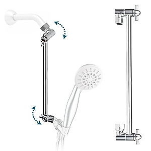 12 Inch Solid Brass Adjustable Shower Head Extension Arm Flexible Height & Angle Shower Arm Extender with Lock Joints, Universal Connection Extra Long Shower Extension Arm, Chrome Finish