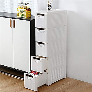 Storage Cabinets 5-Tire Rolling Cart Organizer Unit with Wheels Narrow Slim Container Storage Cabinet for Bathroom Bedroom