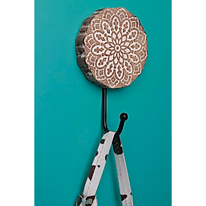 ETROVES Wooden Towel Hook Decorative Boho Flower. Wall Mounted Single Hook for Hanging Coat, Hat, Towel, Bag, Rope (6 Inch) (White)