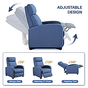 Yaheetech 2-Seat Fabric Pushback Recliner Chair with Thick Seat Cushion and Backrest Reclining Chair for Living Room Home Theater Light Blue