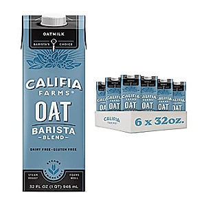 Califia Farms - Oat Barista Blend Oat Milk, 32 Oz (Pack of 6), Shelf Stable, Dairy Free, Plant Based, Vegan, Gluten Free, Non GMO, High Calcium, Milk Frother, Creamer, Oatmilk