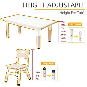 ALBSEOY Kids Table and Chair Set, Toddler Daycare Table and Chairs for Boys and Girls Age 2-12, Height Adjustable Table with 6 Seats, Preschool Table, Kids Table for Classrooms/Daycares/Homes