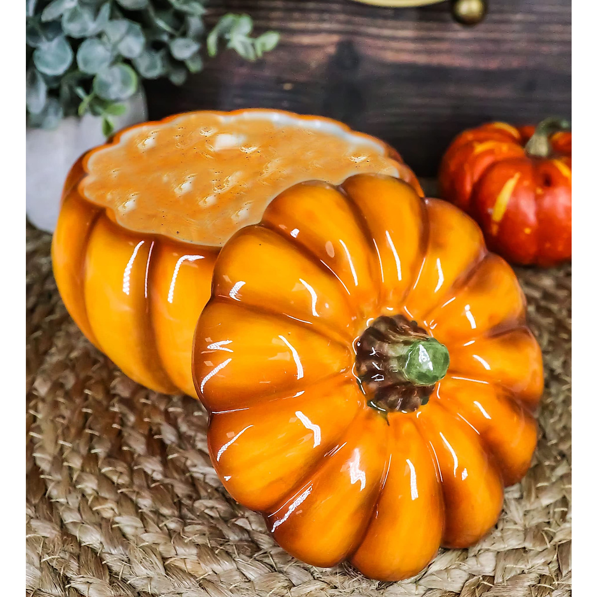 Ebros 6" Diameter Home And Kitchen Gourmet Vegetable Pumpkin Soup Or Dessert Bowl With Lid Ceramic Decor Dinnerware For Halloween Pumpkins Party Accent (1)