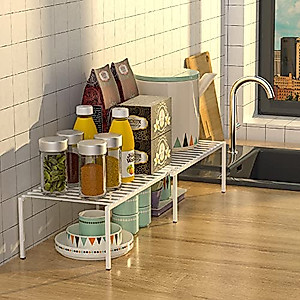 Redrubbit Expandable Cabinet Storage Shelf Rack - Kitchen Counter and Cabinet Shelf - Steel Metal Wire - Cupboard, Plate, Dish, Counter & Pantry Organization - White