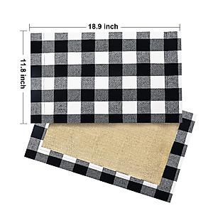 Senneny Set of 6 Christmas Placemats Buffalo Check Placemats Black White Plaid Reversible Burlap & Cotton Placemats for Christmas Holiday Table Home Decoration
