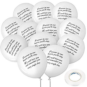 Gejoy 50 Pieces Memorial Balloons Remembrance Balloons White Funeral Balloons and 3 Pieces Balloon Ribbon for Balloon Release, Funeral Decoration