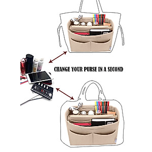 LEXSION Felt Purse Bag Organizer Insert with zipper Bag Tote Shaper Fit Speedy Neverful PM MM 8021 Beige M