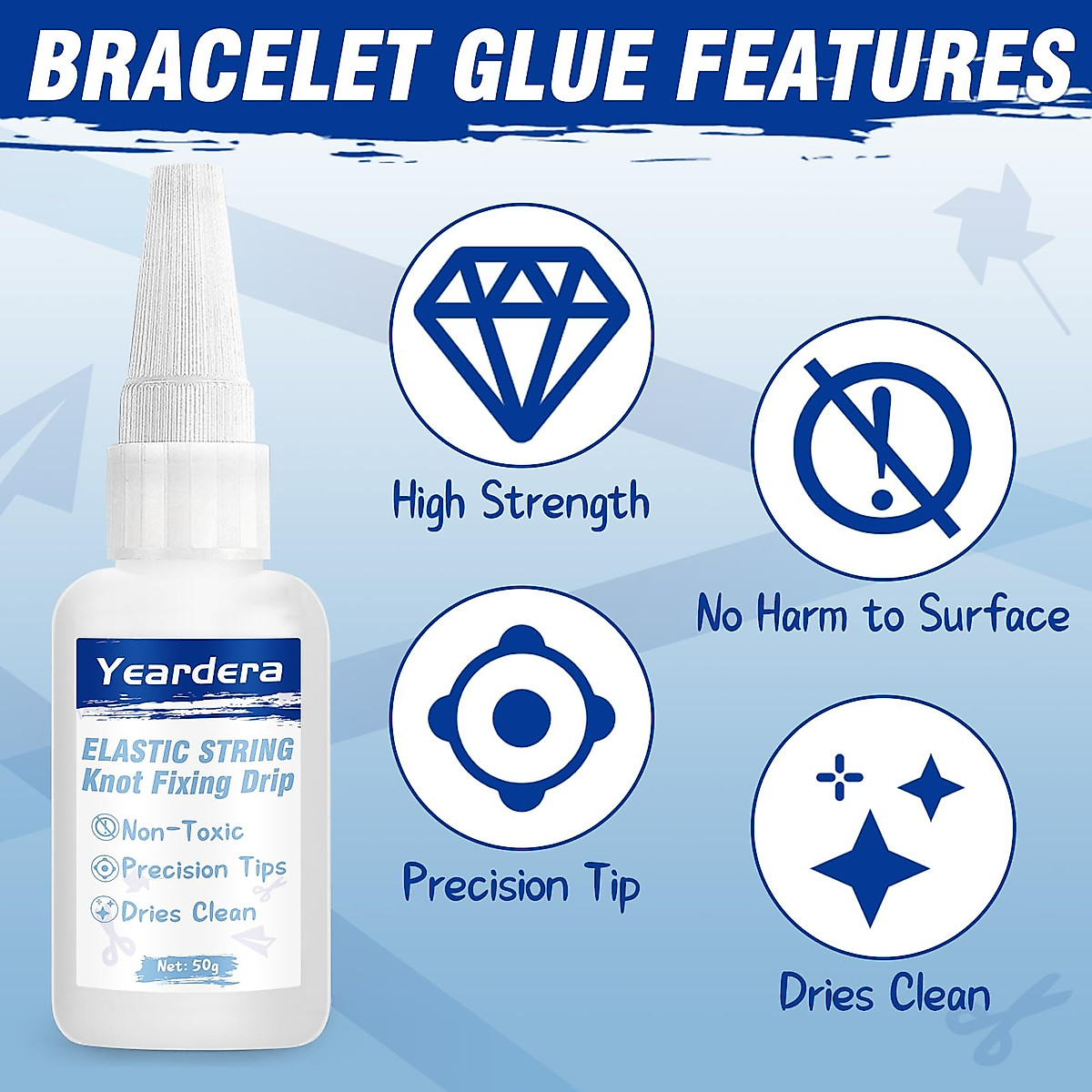 100g Clay Beads Bracelet String Professional Elastic String Kont Fixing Drip, Clear Bracelet Glue, Keep Stretchy Bracelet String Stay Perfectly Tied for Bracelet Beads, Jewelry Making Supplies