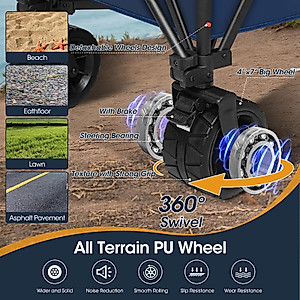 Collapsible Wagon Heavy Duty 440 lbs - Beach Wagon with Big Wheels for Sand, Portable Foldable Wagon Carts with 200L Capacity, Adjustable Handle & Brakes - Ideal for Garden, Sports, Shopping, Blue