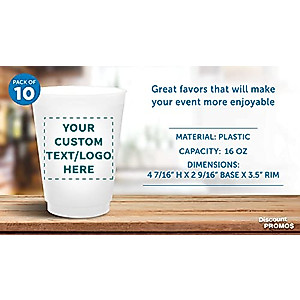 Custom Frosted Plastic Stadium Cups, 10 pack, Promotional Text, Logo, 16 oz. Shatterproof Flexible Reusable Party Cups, Pearl White