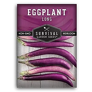 Survival Garden Seeds - Long Purple Eggplant Seed for Planting - Packet with Instructions to Plant and Grow Skinny Italian Aubergine Plants in Your Home Vegetable Garden - Non-GMO Heirloom Variety