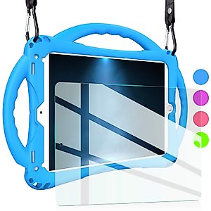 TopEsct Kids Case for iPad Air 2, Shockproof Silicone Handle Stand Case Cover&(Tempered Glass Screen Protector) for iPad Air and iPad Pro 9.7 (Blue)