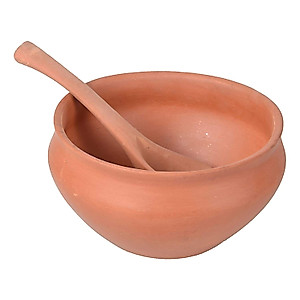 Reusable Clay Bowl Set Handcrafted Terracotta Pottery Clay Soup Bowls 3pc Set (Large, Brown)