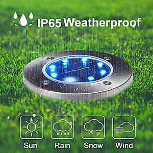 K.E.J. Solar Ground Lights, 8 Pack, Waterproof Outdoor Lights for Garden Yard Patio Pathway Driveway Deck, Multicolor Solar Disk Lights