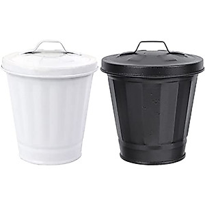 Kisangel Mini Table Garbage Bins Rustic Desk 2pcs Mini Table Trash Can Galvanized Trash Can Bucket Metal Bucket with Lid for Home Office Table Kitchen Bedroom Outdoor Planters