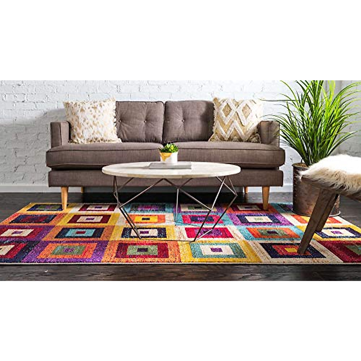 Unique Loom Estrella Collection Colorful, Geometric, Squares Modern, Abstract Area Rug, Rectangular 5' 0" x 8' 0", Multi/Beige