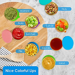 GuDoQi 8 Pack Salad Dressing Container To Go, 2.4oz Small Condiment Containers with Leakproof Silicone Lids, Gold Stainless Steel Reusable Sauce Cups for Lunch Bento Box, Picnic and Travel