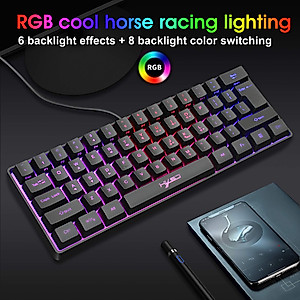 SELORSS 60% Mechanical Feel Gaming Keyboard,RGB Backlit Ultra-Compact Mini Keyboard, Ergonomic Metal Plate 61 Keys Keyboard,Wired Type-C USB Waterproof for Typist Laptop PC Mac Gamer