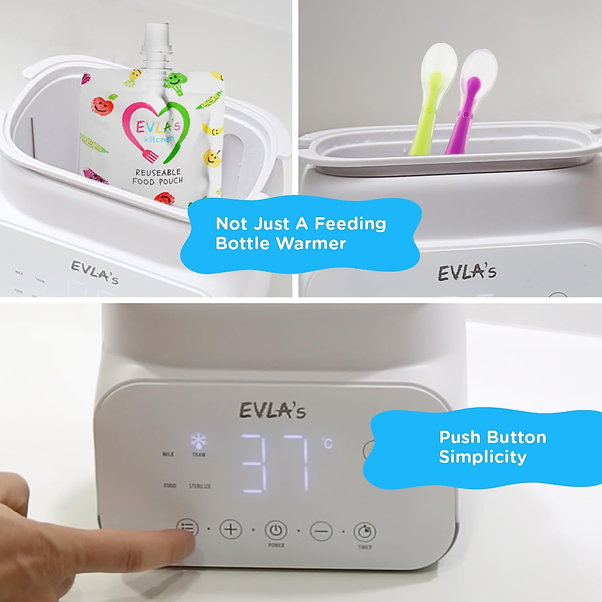 EVLA’S Baby Bottle Warmer, Multi-Function Feeding Bottle Warmer, Fast and Accurate Breastmilk and Formula Milk Warmer with Timer, Defrost, Keep Warm, Baby Food Jar Heating Functions, White