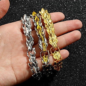 KF Ornament Vintage Dragon Design Bracelets for Men - Marine-Grade Titanium Steel, Waterproof, Rust-Proof, and Scratch-Resistant (Gold, 8.66in)