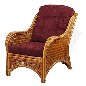 Jam Living Set of 2 Lounge Natural Rattan Chairs Loveseat with Dark Brown Cushions and Coffee Table w/Glass Handmade Design, Cognac