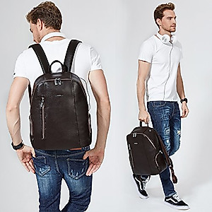 BOSTANTEN Leather Backpack College Laptop Travel Camping Shoulder Bag Gym Sports Bags for Men Coffee