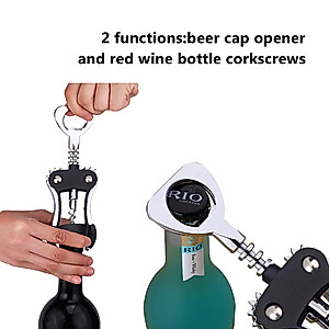 Foho Wine Opener, Multifunctional Wing Corkscrew Wine Bottle Opener for all Cork Stoppered and Beer Cap Bottles, Luxury Waiter Corkscrew with Stopper Set for Wine Enthusiast, Waiters - Black