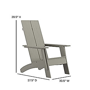Flash Furniture Sawyer Modern 2-Slat Back Adirondack Chair - Gray All-Weather Poly Resin Lounge Chair