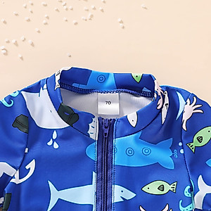 HAPPYMA Newborn Infant Baby Boys Swimsuit One-Piece Zipper Cartoon Fish Print Bodysuit Sunsuit Swimwear Bathing Suit (Blue, 0-3 Months)