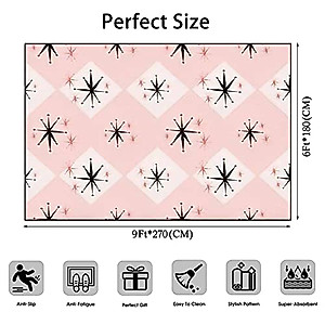 PeeNoke Atomic Age Starburst Seamless Inspired by 1960s Kitsch Pink Black Area Rug Outdoor Patio Rug Play Mat Modern Floor Carpet Non-Slip Home Decor Living Room Kids Bedroom Nursery, 6x9 ft