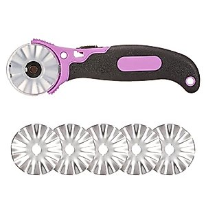45mm Wavy Rotary Cutter with 5pcs Pinking Circular Refill Blades Fabric Paper Cutters Cutting Knife Patchwork Leather Sewing Tool