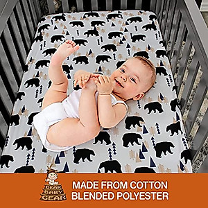 Dear Baby Gear Bears Deluxe Baby Blanket - Reversible, Milestone & Newborn Gifts for Girls and Boys - Black Bears, Geometric Trees - Black and White Plaid - 40" x 30"