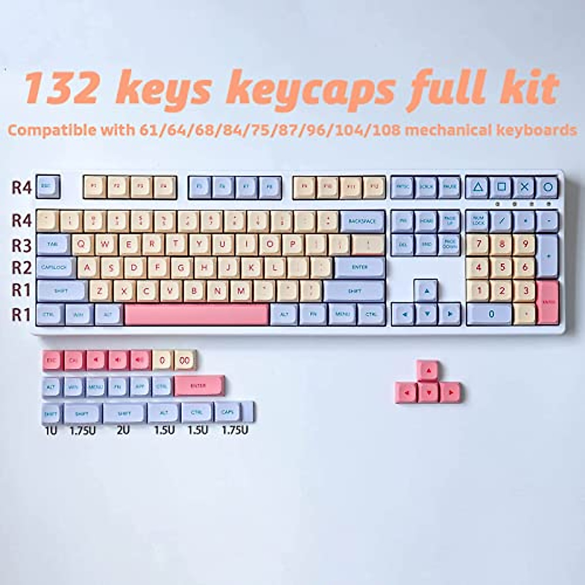 Hyekit PBT Keycaps 132 Keys Marshmallow Keycaps Dye-Sublimation Cute Keycaps XDA Profile Custom Keycaps for Cherry Gateron MX Switches Mechanical Keyboards