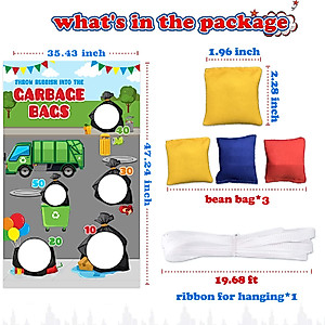 Bags Garbage Truck Trash Trucks Toss Games Banner Backdrop Waste Management Recycling Bin Throw Rubbish into the Garbage Theme Decor Decorations for Boy Girl Birthday Party Baby Shower Supplies Gift