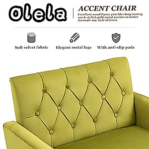 Olela Accent Chair Set of 2,Velvet Armchair Single Sofa Modern Tufted Upholstered Side Reading Chairs with Arm and Gold Metal Leg for Living Room Bedroom Club Nursery Office Decorate(2, Olive Green)
