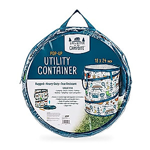Camco 42997 Life is Better at The Campsite Pop-Up Container, 24-Inches x 18-Inches - Holds 30-Gallon Kitchen-Size Trash Bags - Features a Campsite Design