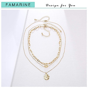 FAMARINE 18K Gold Plated Layered Necklaces Set,3 Layers Gold Chain Pendant Layering Necklace (Seperable) for Women Birthday Christmas