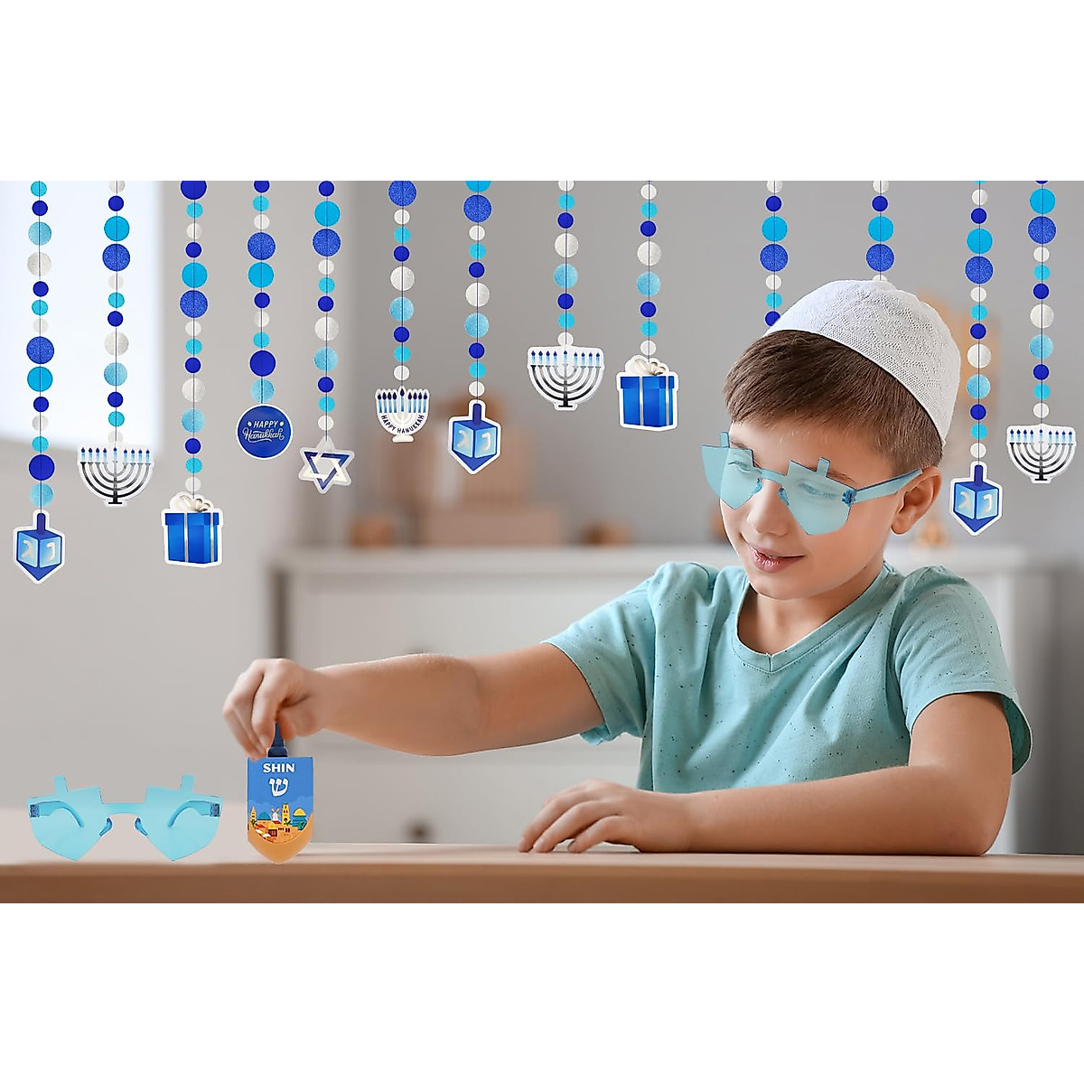 The Dreidel Company Hanukkah Dreidel Shaped Glasses, Costume Dress-Up Pretend Play (3-Pack)