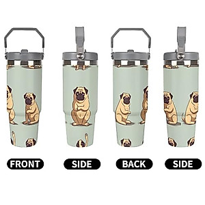 YTLKGFP 30 Oz Large Capacity Car Cup Yoga Pug Tumbler with Handle Straw Lid Insulated Stainless Steel Water Bottle Travel Mug Leak-proof Car Cup Keeps Cold Or Hot