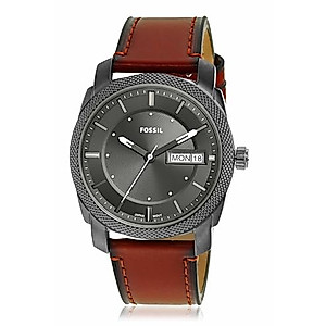Fossil Men's Machine Quartz Stainless Steel and Leather Three-Hand Watch, Color: Smoke, Amber (Model: FS5900)