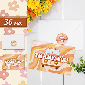 Whaline 36Pcs Groovy Retro Hippie Thank You Cards Thanksgiving Boho Floral Greeting Cards with Envelops and Stickers Rainbow Flower Note Card for Birthday Wedding Bridal Shower Party Decor, 4 x 6inch