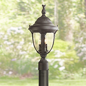 John Timberland Casa Sierra Traditional Outdoor Post Light Sleek Black 19 1/2" Seeded Glass for Exterior House Porch Patio Outside Deck Garage Yard Front Door Garden Driveway Home Lawn Walkway