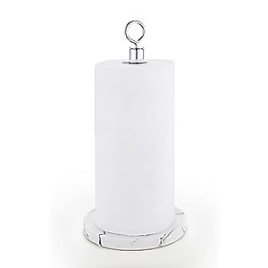 SunnyPoint Heavy Weighted Sturdy Paper Towel Holder Stand Dispenser with Faux Marble Base Fits Standard and Jumbo Sized Paper Towel