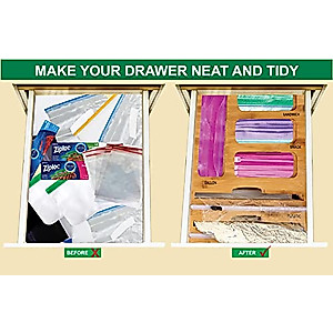 Plastic Wrap Dispenser with Cutter and Ziplock Bag organizer,6 IN 1 Bamboo Foil and Plastic Wrap Organizer for Kitchen Drawer & Wall Mount,Ziplock Bag Storage Organizer for Gallon,Quart,Sandwich,Snack