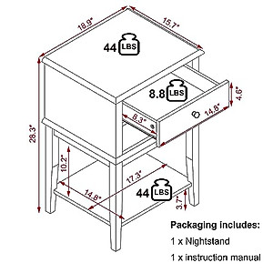 conifferism White Nightstand End Table with Drawer and Storage Shelf, Wood Side Table for Living Room Bedroom Home Furniture