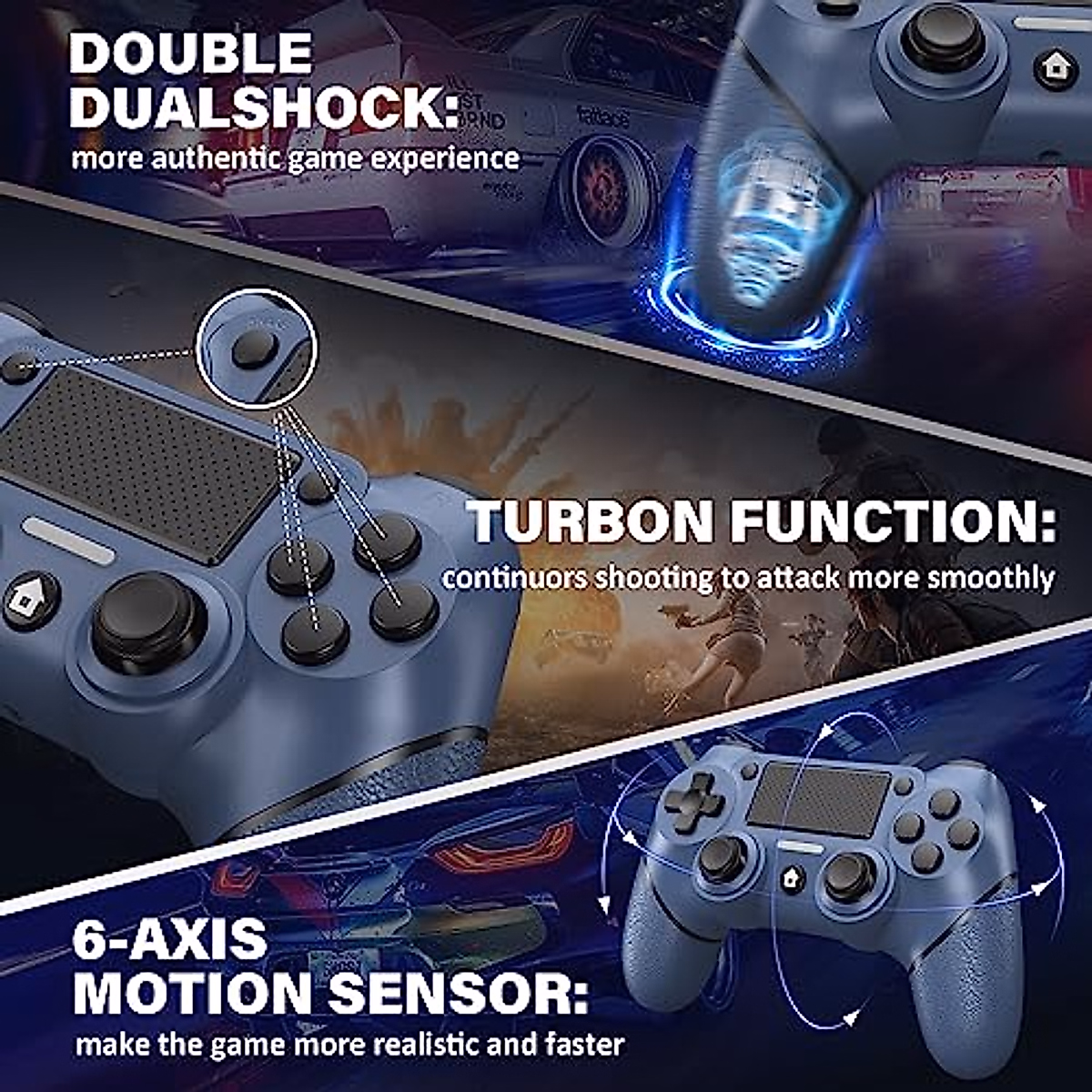 PS-4 Controller Dual-shock 4 Wireless Compatible for PS-4/Pro/Slim/Wireless Play-Station 4 Controller with paddles PS-4 Remote Controller for PC 6-Axis Motion Sensor Turbo，1000mAh