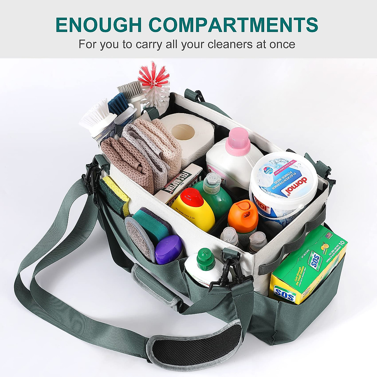 Large Cleaning Caddy Organizer with Handle, Wearable Cleaning Caddy Bag for Cleaning Supplies, Cleaning Tote with Shoulder and Waist Straps, Under Sink Organizer Tool Bag with Multiple Compartments