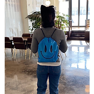 holawit Cute Positive Smile Happy Face Fun Design Drawstring Sack Gym String Bag Sports Backpack Lightweight Daily Sackpack - Pink