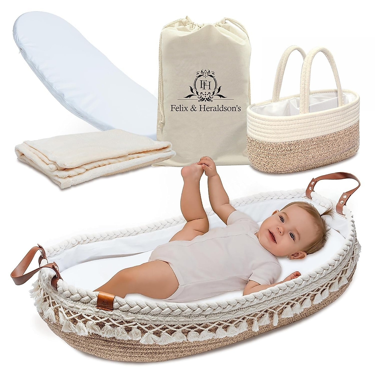 Premium Baby Changing Basket with Leather Handles and Plush Foam Pad - Changing Basket for Baby Dresser - Works great as Changing Table Basket and Baby Change Basket - Baby Changing Basket for Dresser